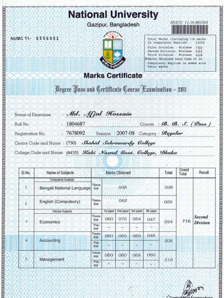 BBS Marks Sheet | PDF