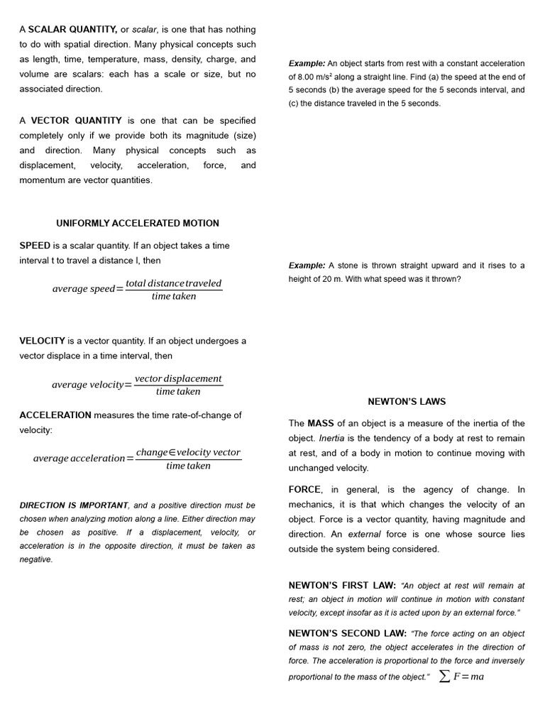 Physics-Rev-1 | PDF | Force | Acceleration