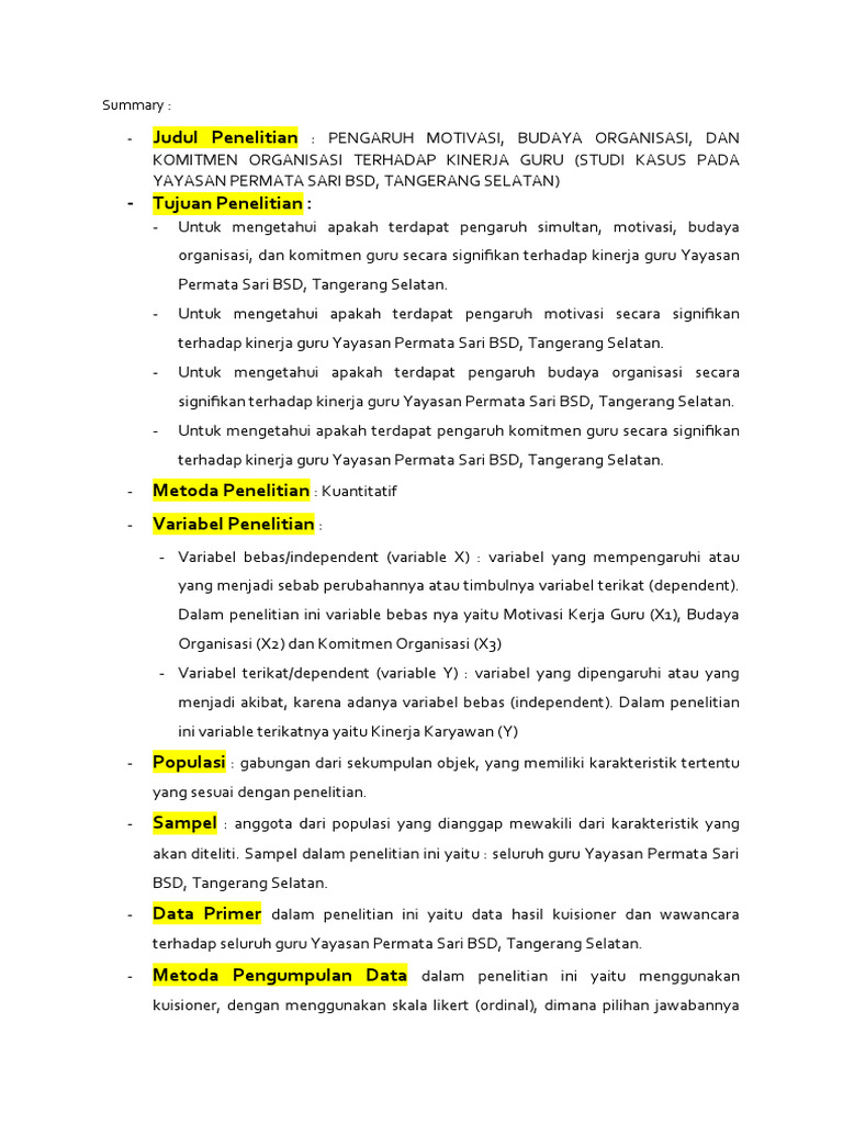 Summary Laporan Skripsi | PDF