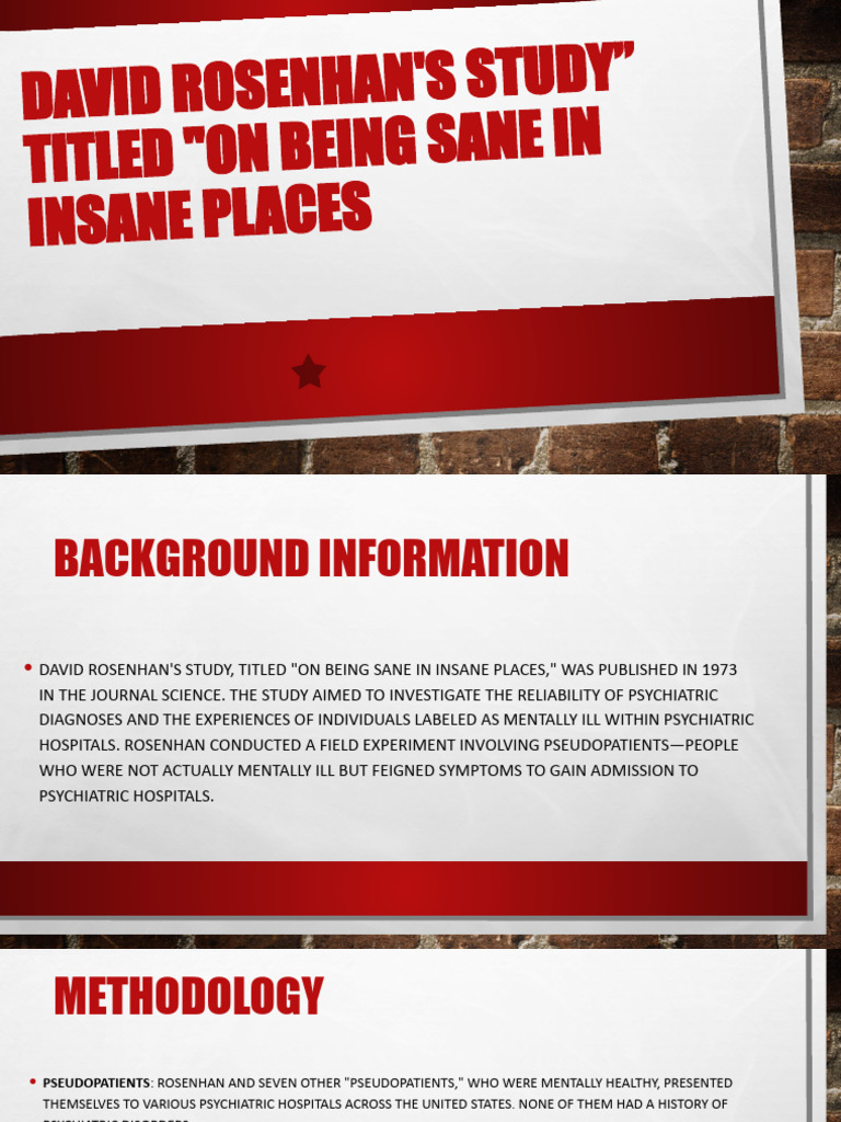 David Rosenhan's Study Experiment | PDF | Causes Of Death | Behavioural ...