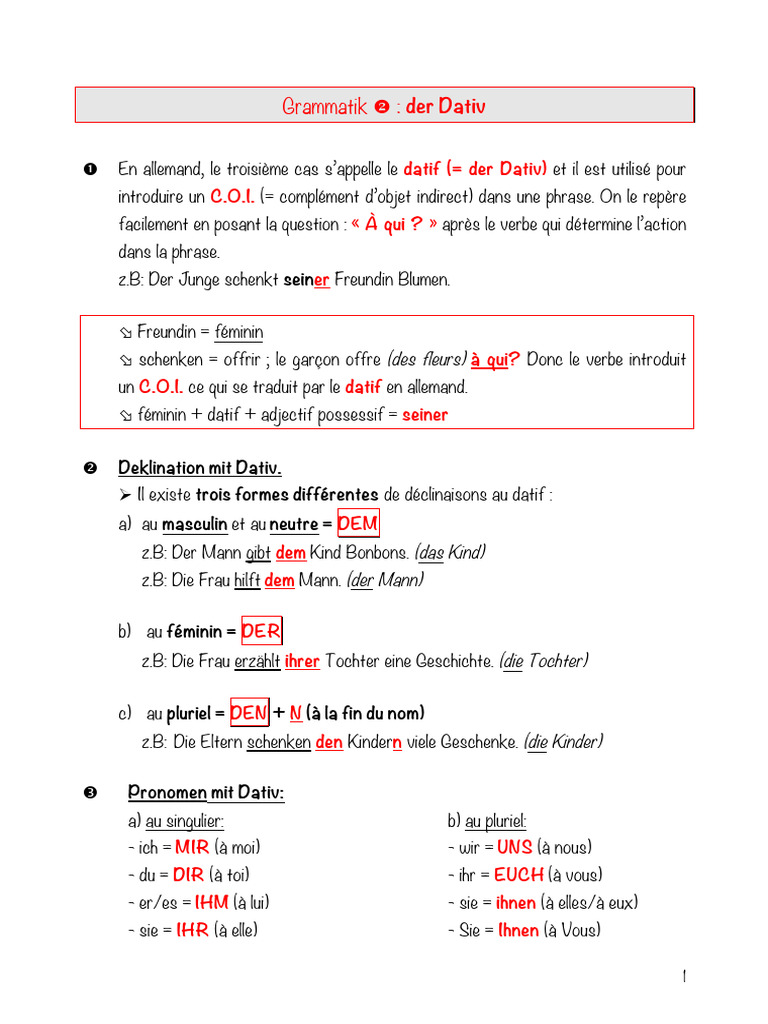 Comprendre le datif en allemand | PDF | Complément d'objet | Genre ...
