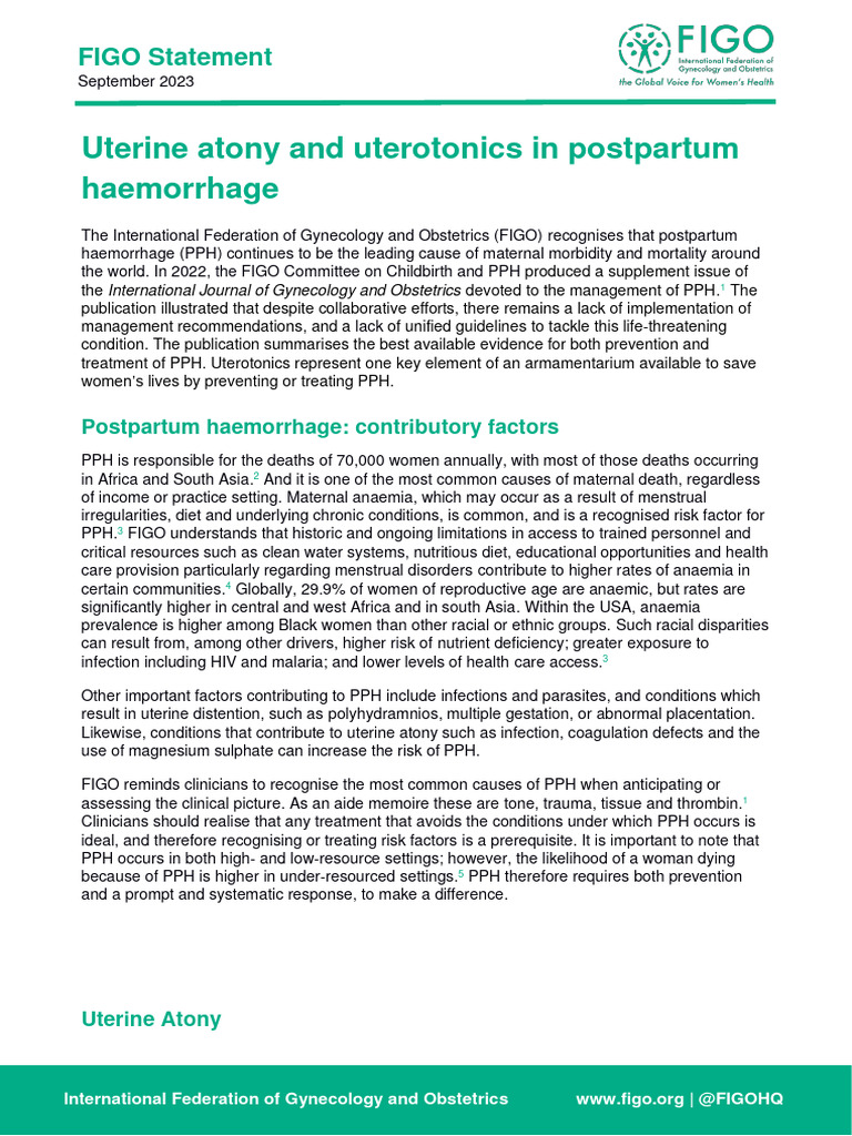 FIGO Statement Uterine Atony Uterotonics PPH EN | PDF | Maternal Death ...