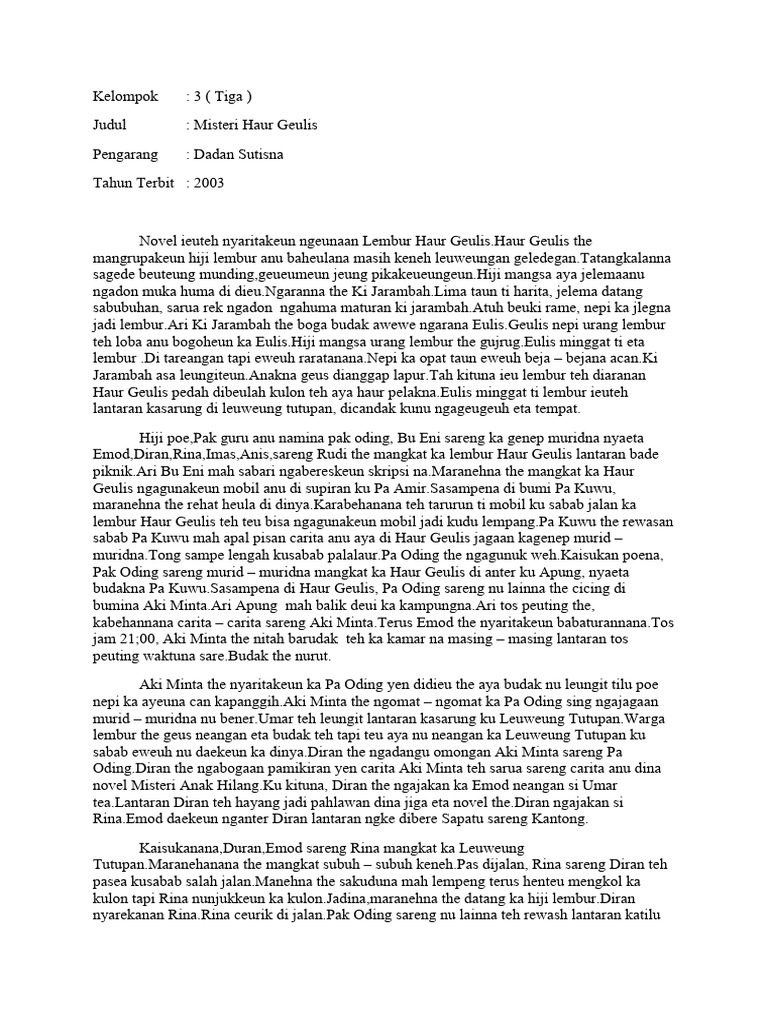 Sinopsis Novel Sunda Kel3 | PDF