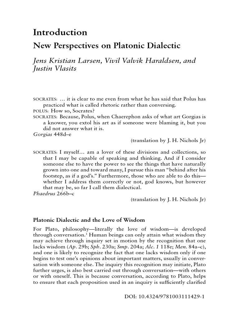 Larsen Et Al. Introduction To New Perspectives On Platonic Dialectic ...
