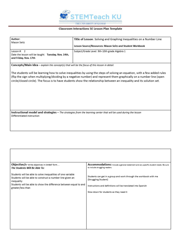 Ci Lesson Template F23 Teach 2 Final Pdf Mathematics Lesson Plan