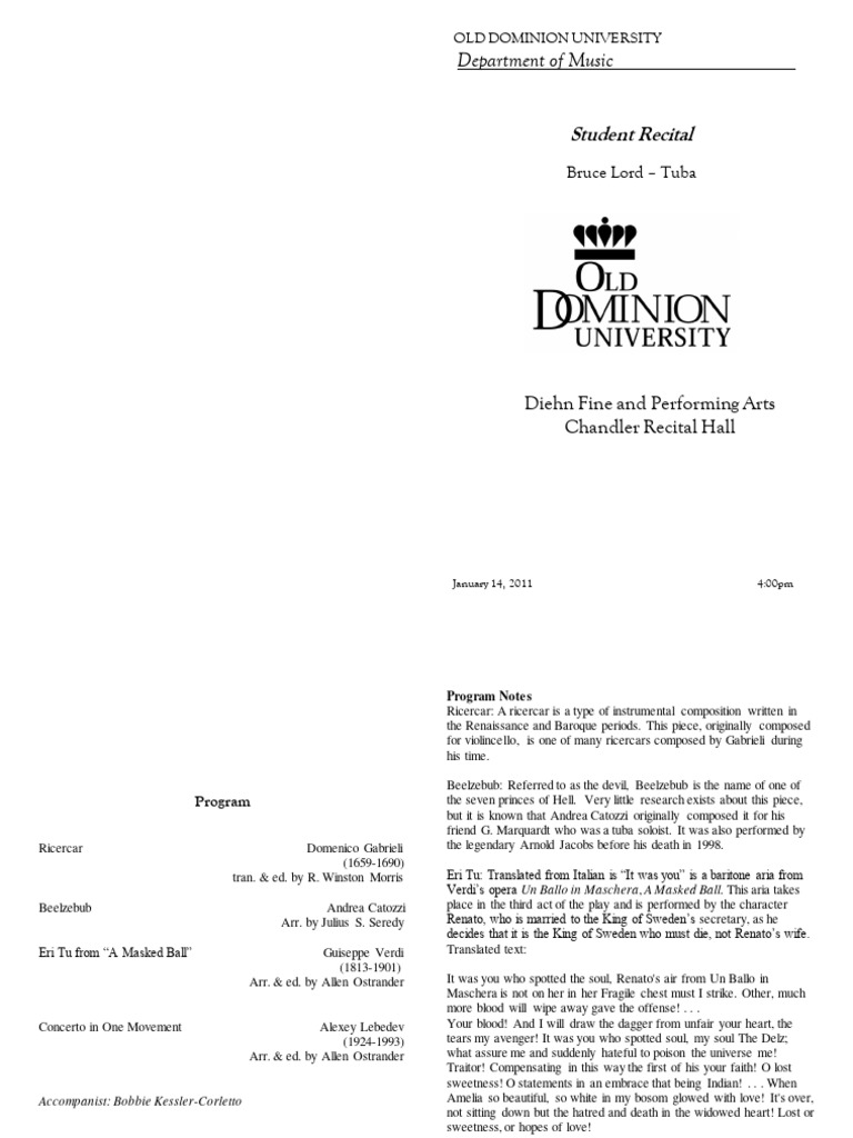 Student Recital - Bruce Lord Tuba | PDF | Classical Music | Opera