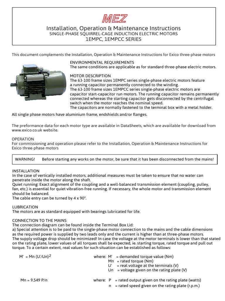 Instruction Manual Single-Phase | PDF | Electric Motor | Screw
