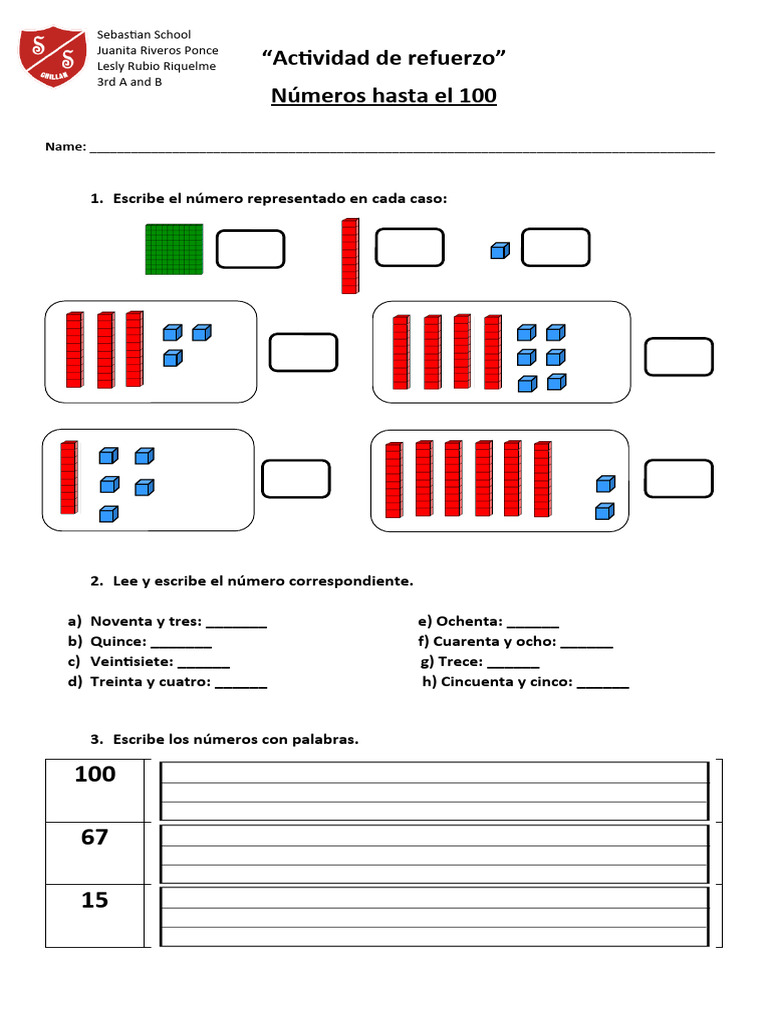 Actividad de Refuerzo Números Hasta El 100 | PDF