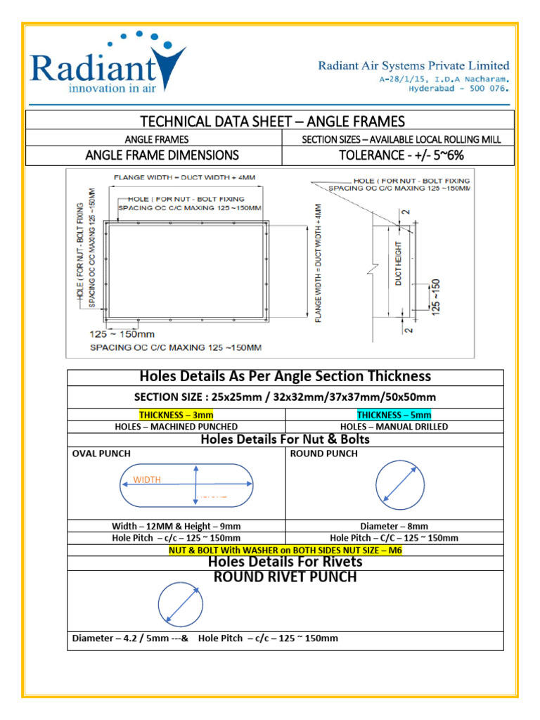 Angle Frames Technical Data Sheet | PDF