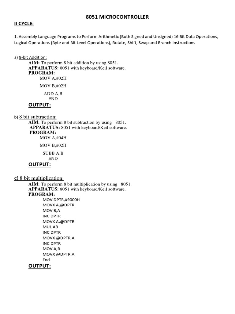 8051 Microcontroller Cycle II Programs | Download Free PDF | Manufactured Goods | Computer ...