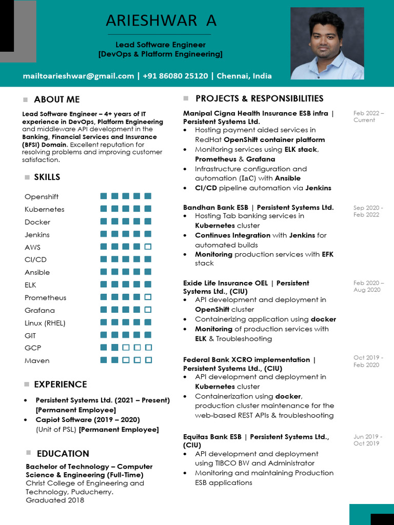 ARIESHWAR A CV DevOps | Download Free PDF | Computing | Free Software