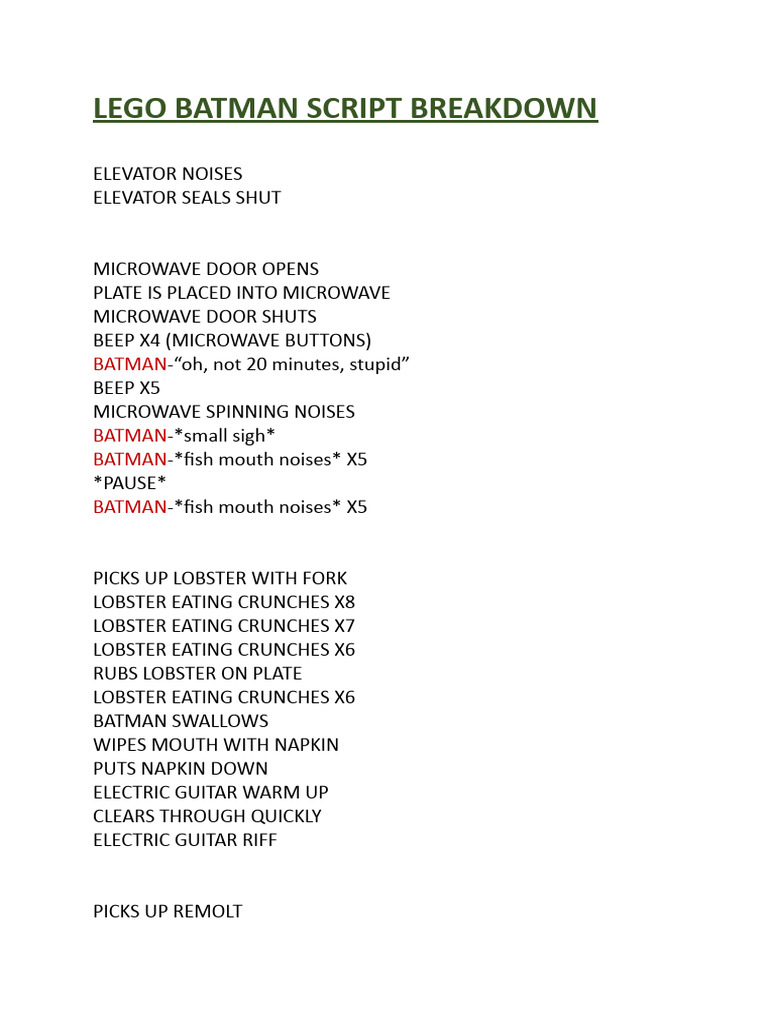 Lego Batman Script Breakdown | PDF