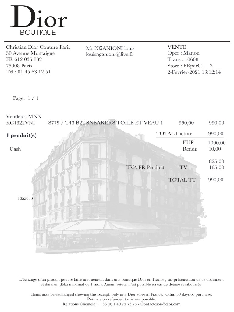 Facture Dior b22 | PDF