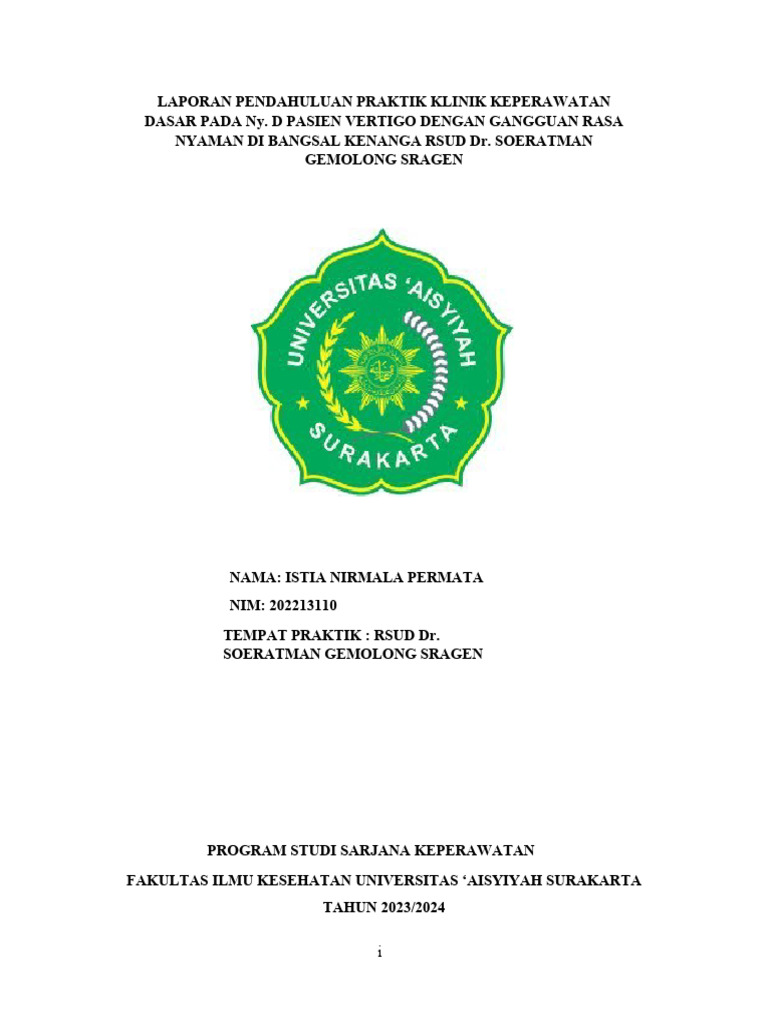 Laporan Pendahuluan Keperawatan Vertigo | PDF | Pengembangan Diri