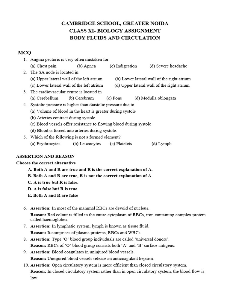 body fluids and circulation WORKSHEET | PDF | Heart | Blood