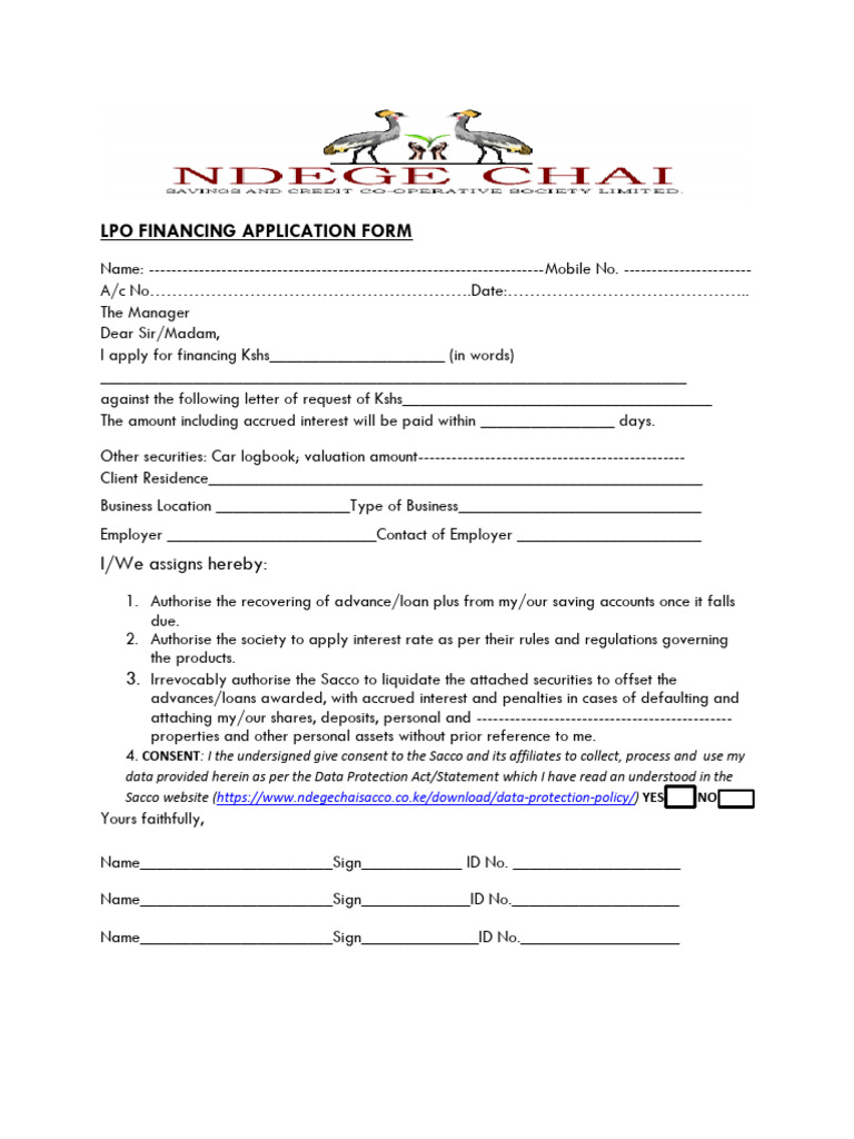 Lpo Financing Application Form | PDF | Loans | Interest