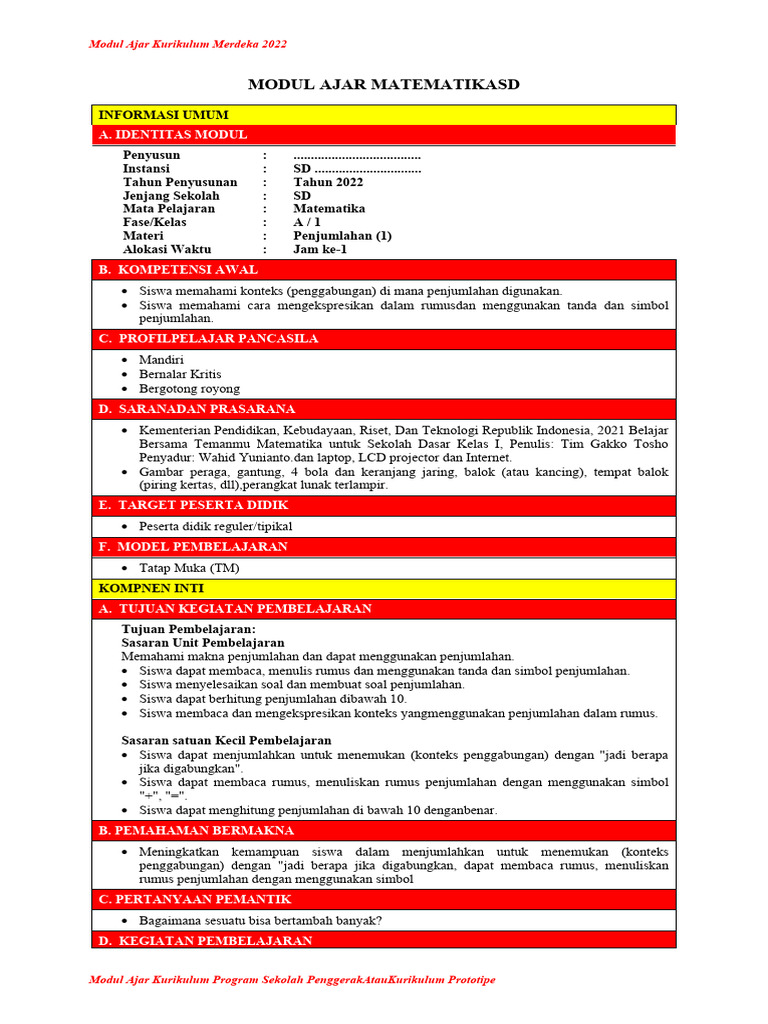 Modul Ajar Matematika BAB 4 KELAS 1 | PDF