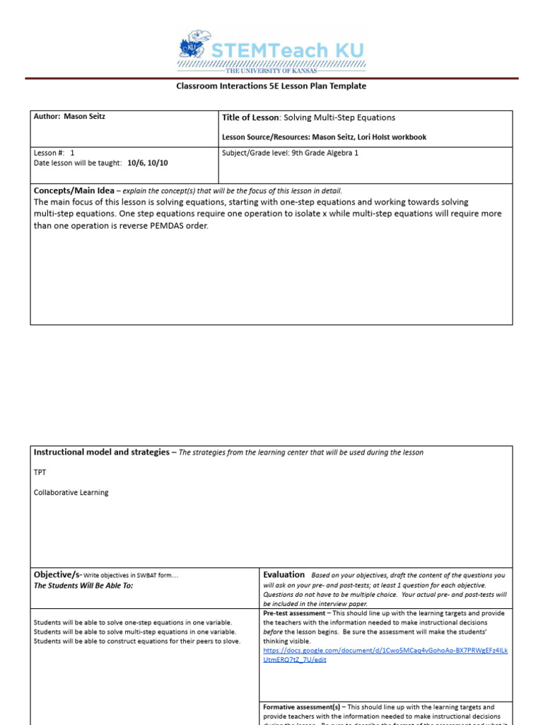 Ci Lesson Template f23 | PDF | Mathematics | Lesson Plan