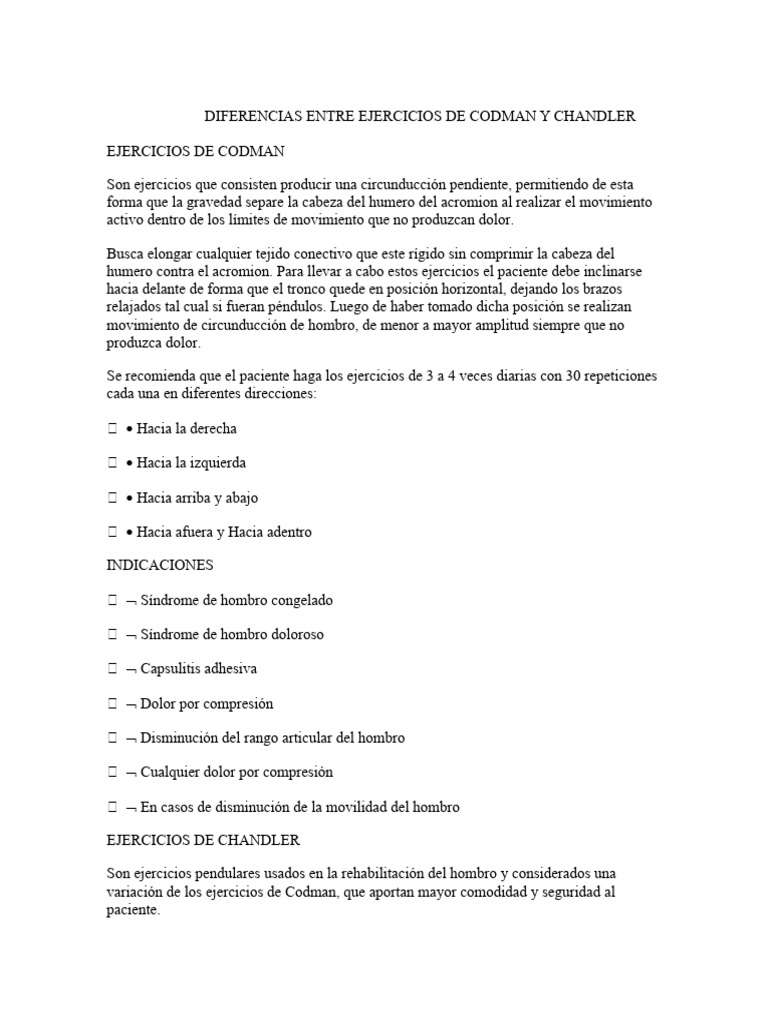 Ejercicios Codman vs Chandler: Diferencias | PDF | Hombro | Causas de ...