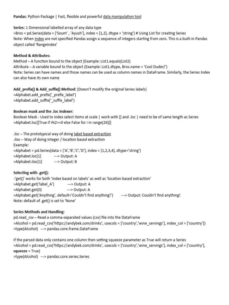 Pandas - Cheat_Sheet | PDF | Boolean Data Type | Variance