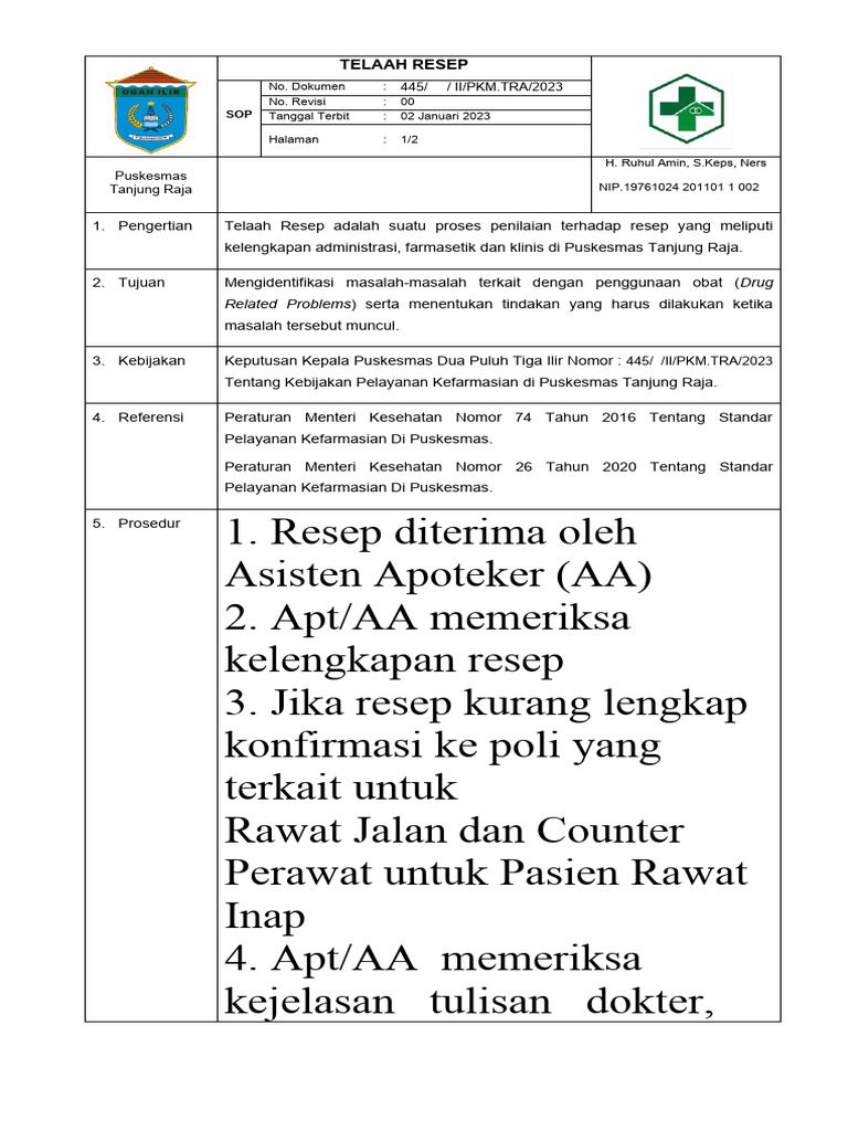 Sop Telaah Resep | PDF