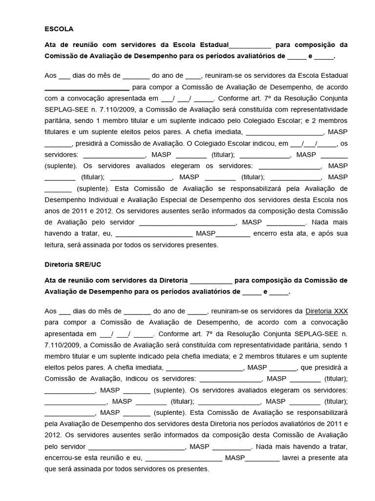 Modelo De Ata De Comissao De Avaliacao Pdf