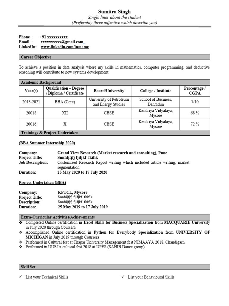 BBA Resume Template (1) | PDF | Business