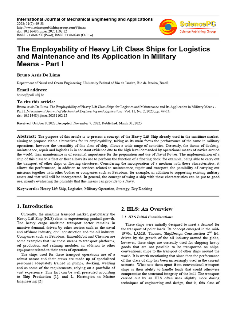 Heavy Lift Class Ships For Logistics and Maintenance and Its ...