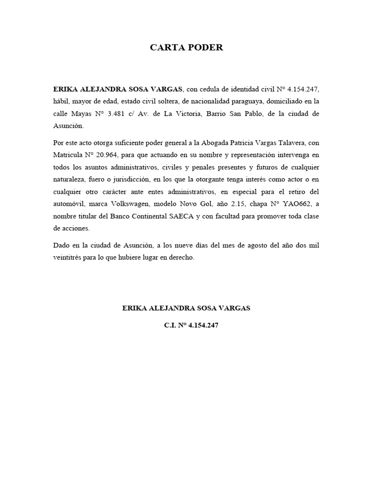 Modelo de Carta Poder Penal Paraguay | PDF