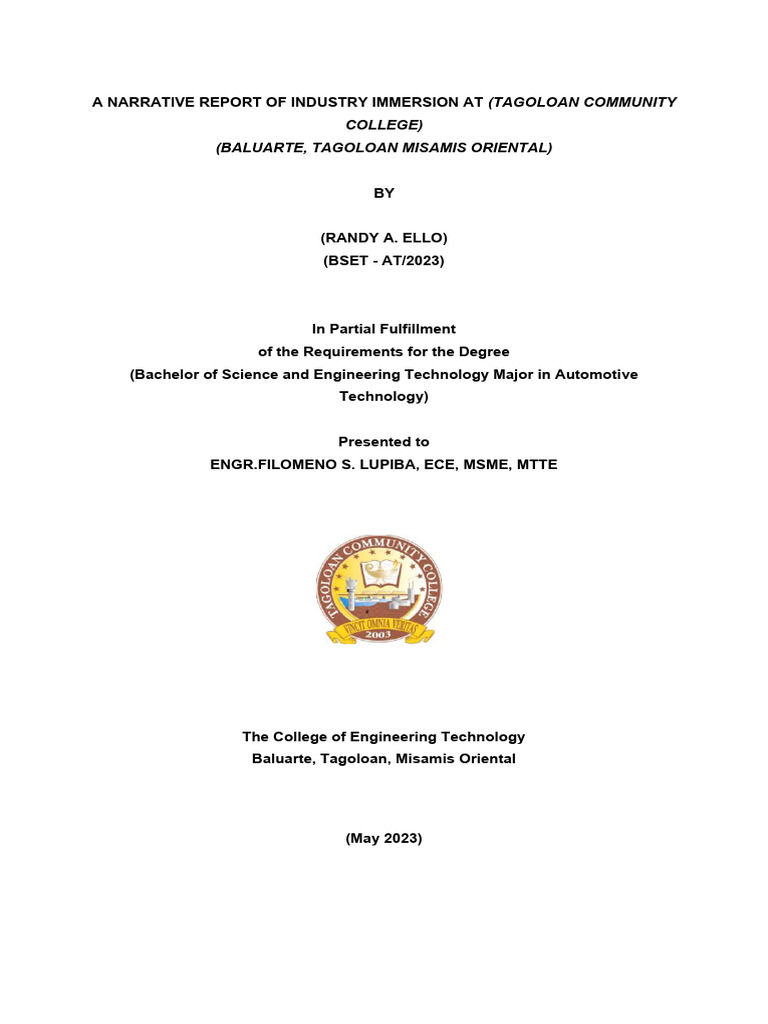 Automotive OJT Narrative Report | PDF | Auto Mechanic | Vehicles