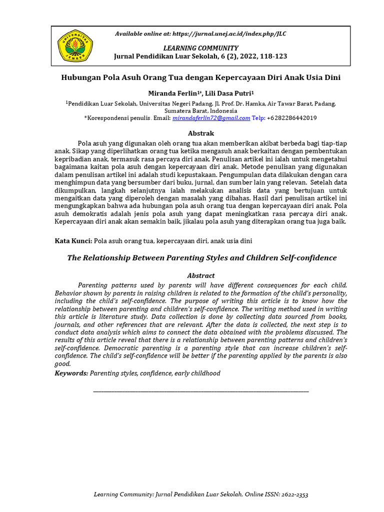 Hubungan Pola Asuh Orang Tua Dengan Kepercayaan Diri Anak Usia Dini | PDF | Karier ...