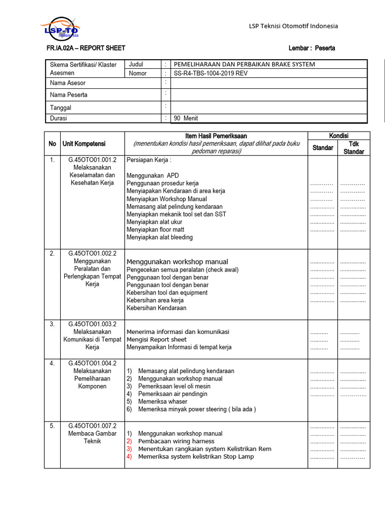 .Ia.02 Report Sheet - Brake | PDF | Komputer | Teknologi & Rekayasa