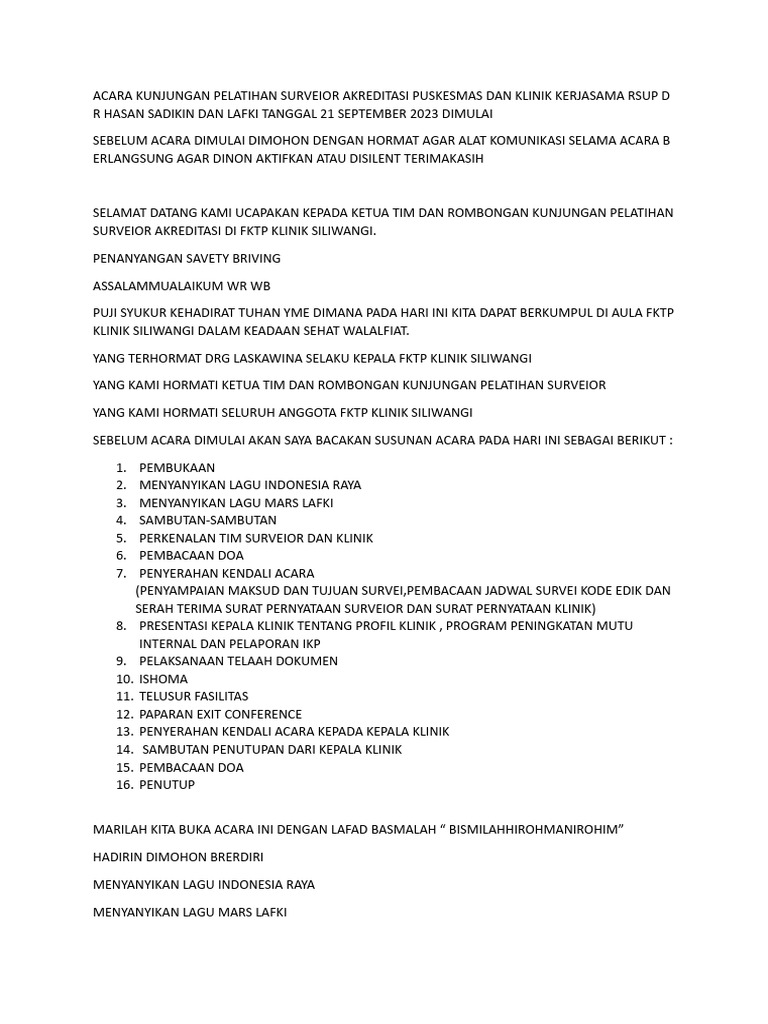 Susunan Acara Lafki | PDF