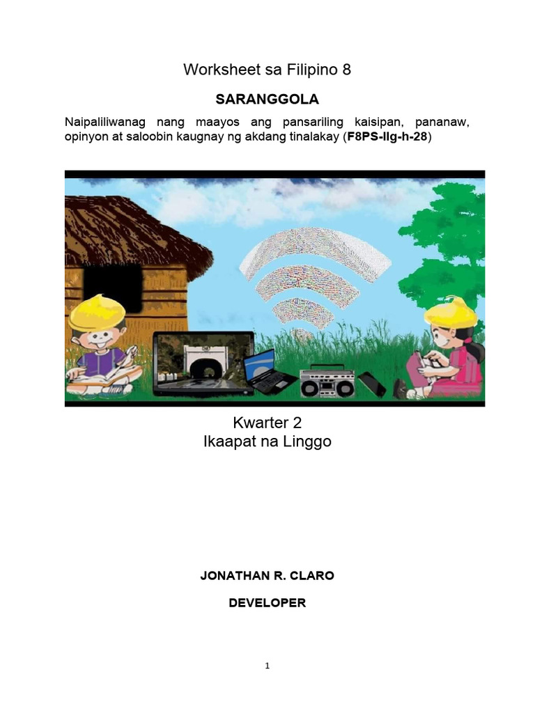 FILIPINO 8 WORKSHEET CLARO Jonathan Second-Quarterwk4 | PDF