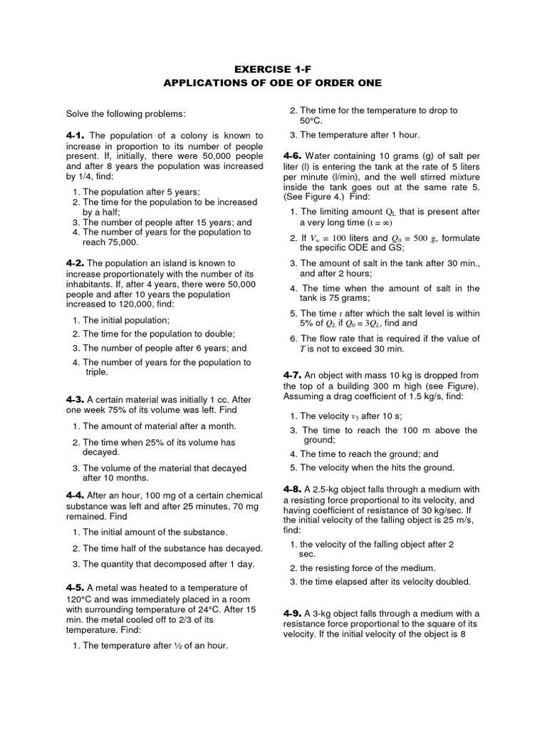 Exer 1 F Applications of ODE 1 | Download Free PDF | Force | Velocity