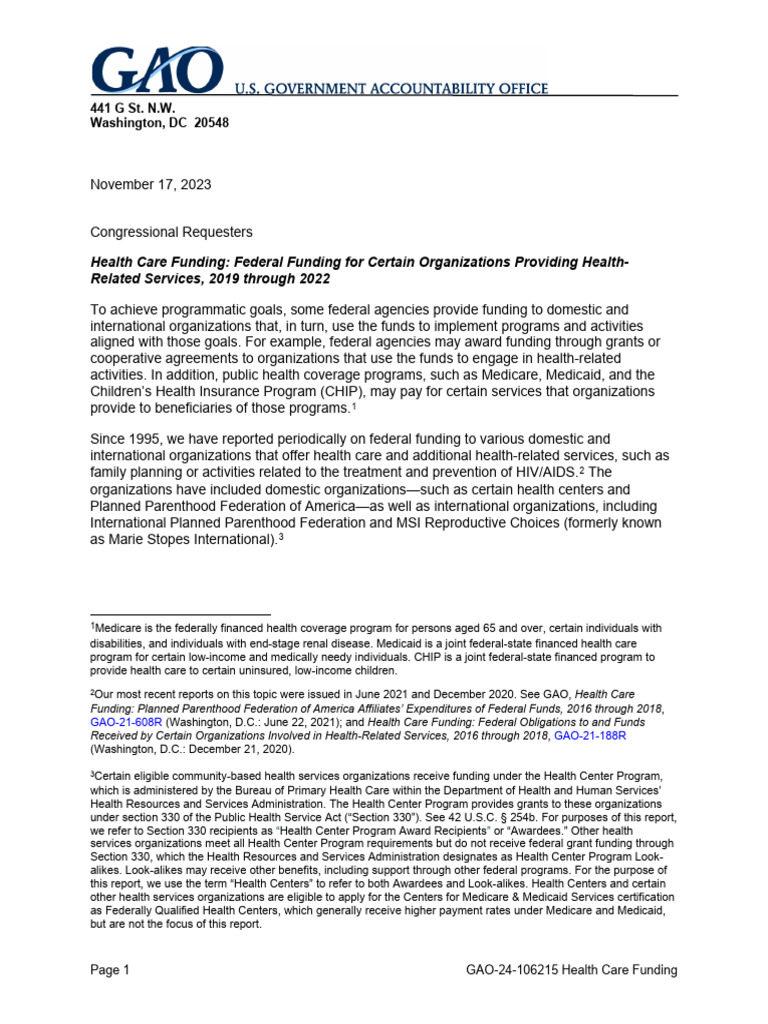 Health Care Funding: Federal Funding For Certain Organizations ...