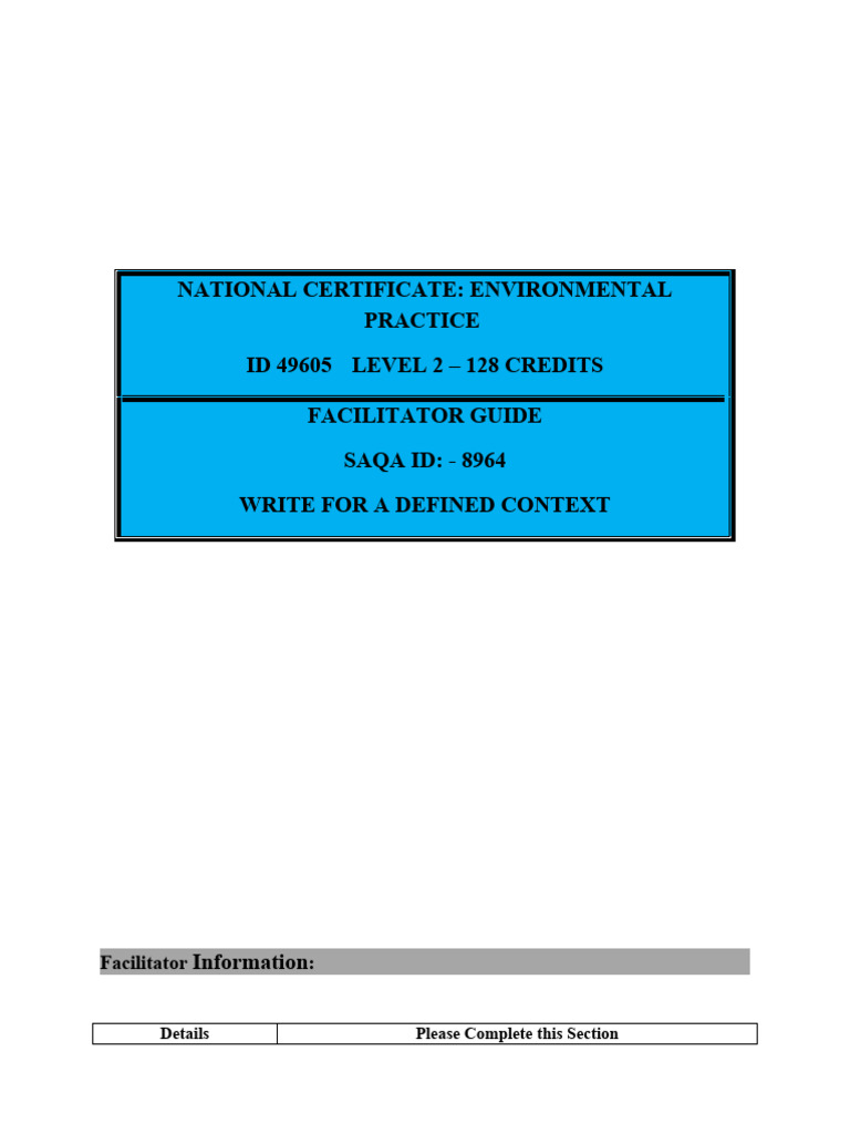 SAQA 8964 - Facilitator Guide | PDF | Learning | Brainstorming