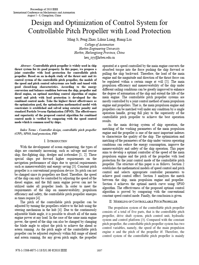 Design and Optimization of Control System For Controllable Pitch Propeller With Load Protection ...