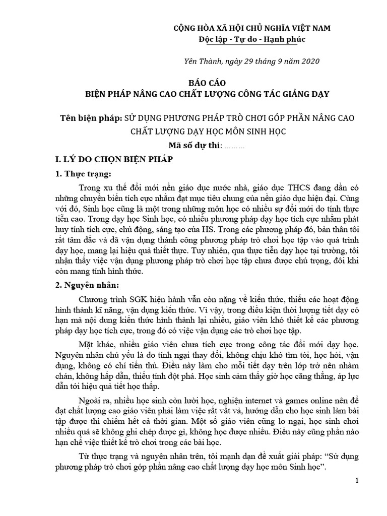 Bao Cao Bien Phap Su Dung Tro Choi Trong Hoc Tap | PDF