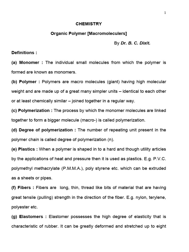 Polymer Chemistry | PDF | Polymers | Copolymer