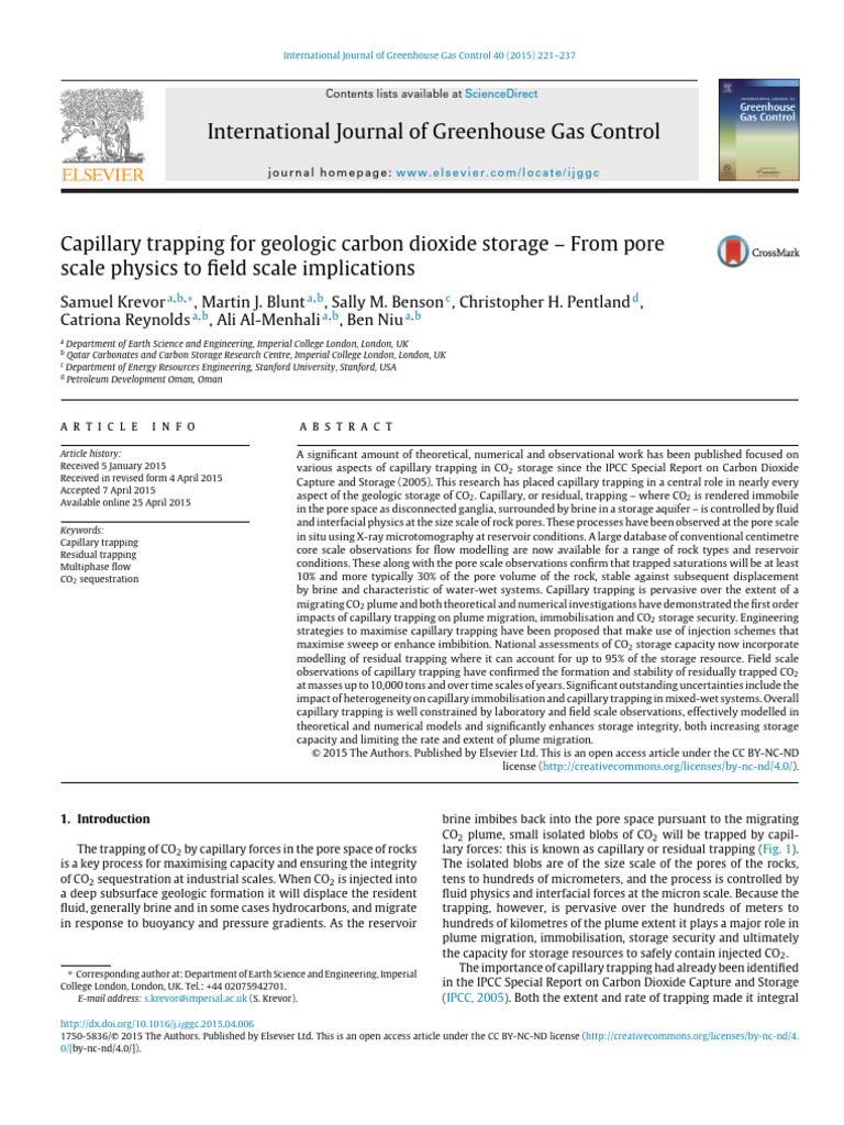 Capillary Trapping for Geologic Carbon Dioxide Storage – From Pore ...