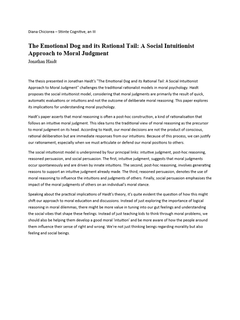 The Emotional Dog and Its Rational Tail A Social Intuitionist Approach ...