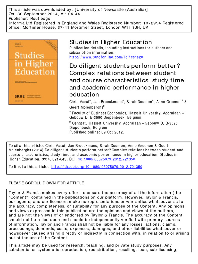 Studies in Higher Education: To Cite This Article: Chris Masui, Jan ...