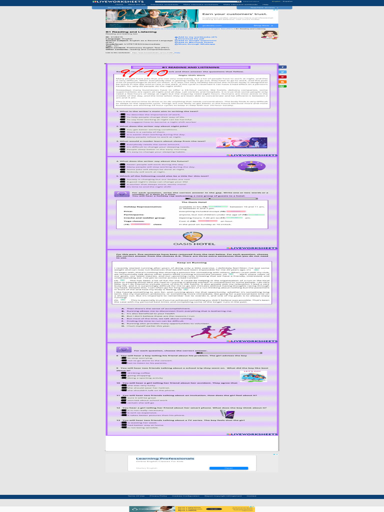 B1 Reading and Listening Worksheet | PDF | English As A Second Or ...