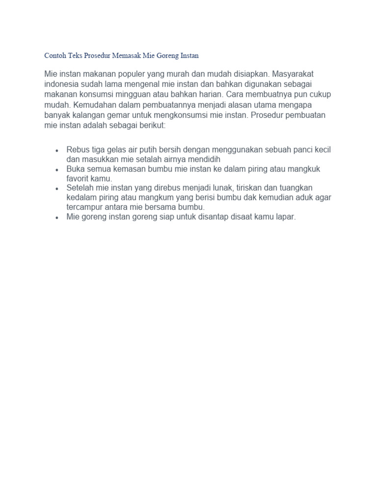 Teks Prosedur Mie Goreng | PDF | Memasak, Makanan, & Anggur