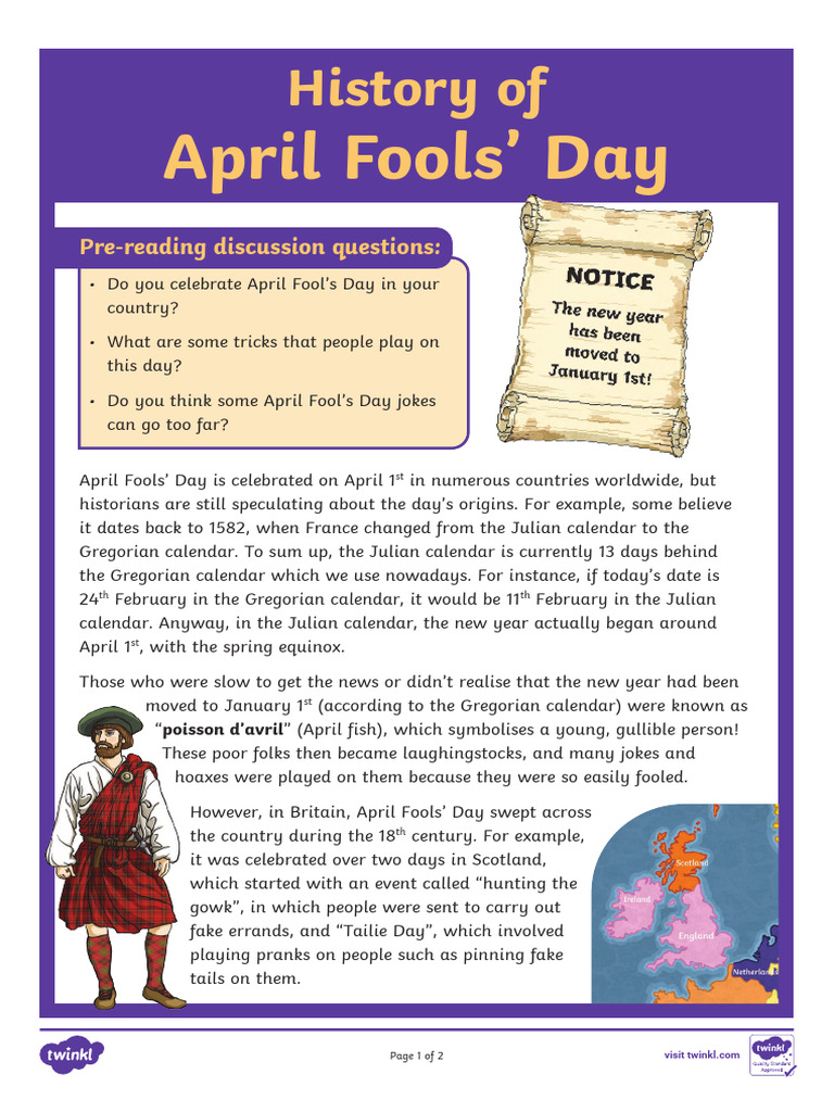 April Fools' Day ESL Lesson Plan | PDF | English As A Second Or Foreign ...