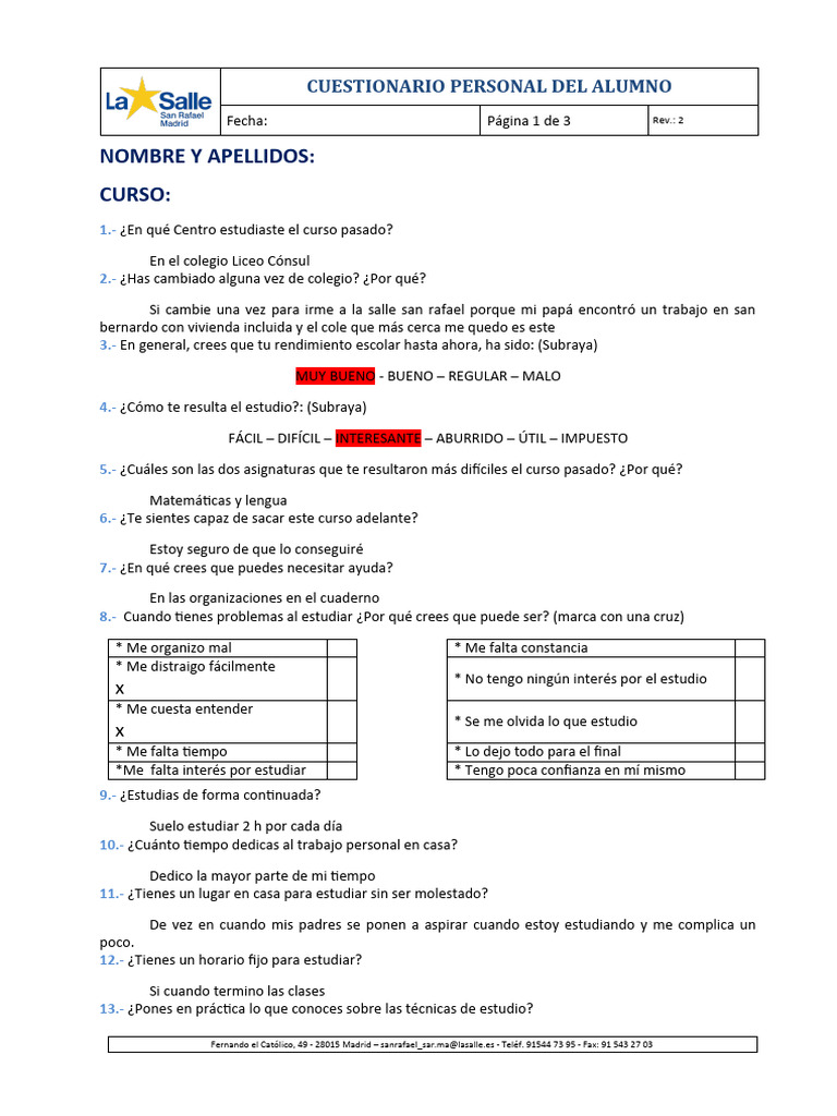 Ismael Eduardo Pogo Castillo - CUESTIONARIO PERSONAL DEL ALUMNO | PDF