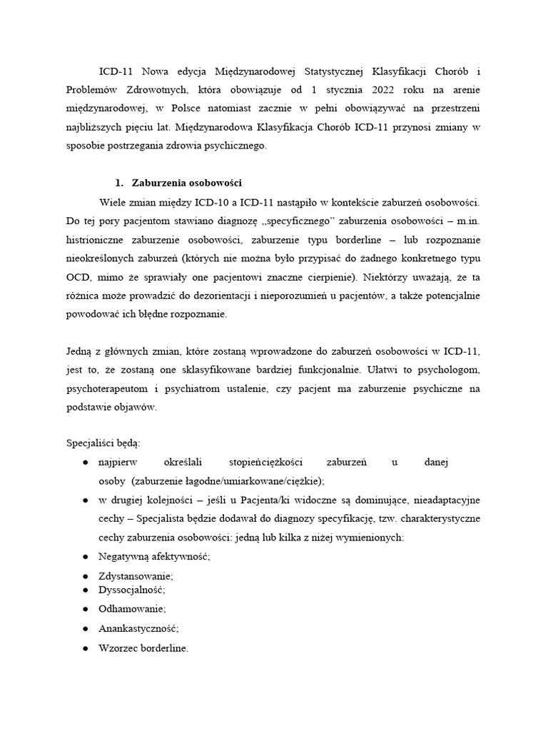 Zmian między ICD-10 a ICD-11 Diagnoza zaburzeń psychicznych, | PDF Zmian między ICD-10 a ICD-11 Diagnoza zaburzeń psychicznych, | PDF