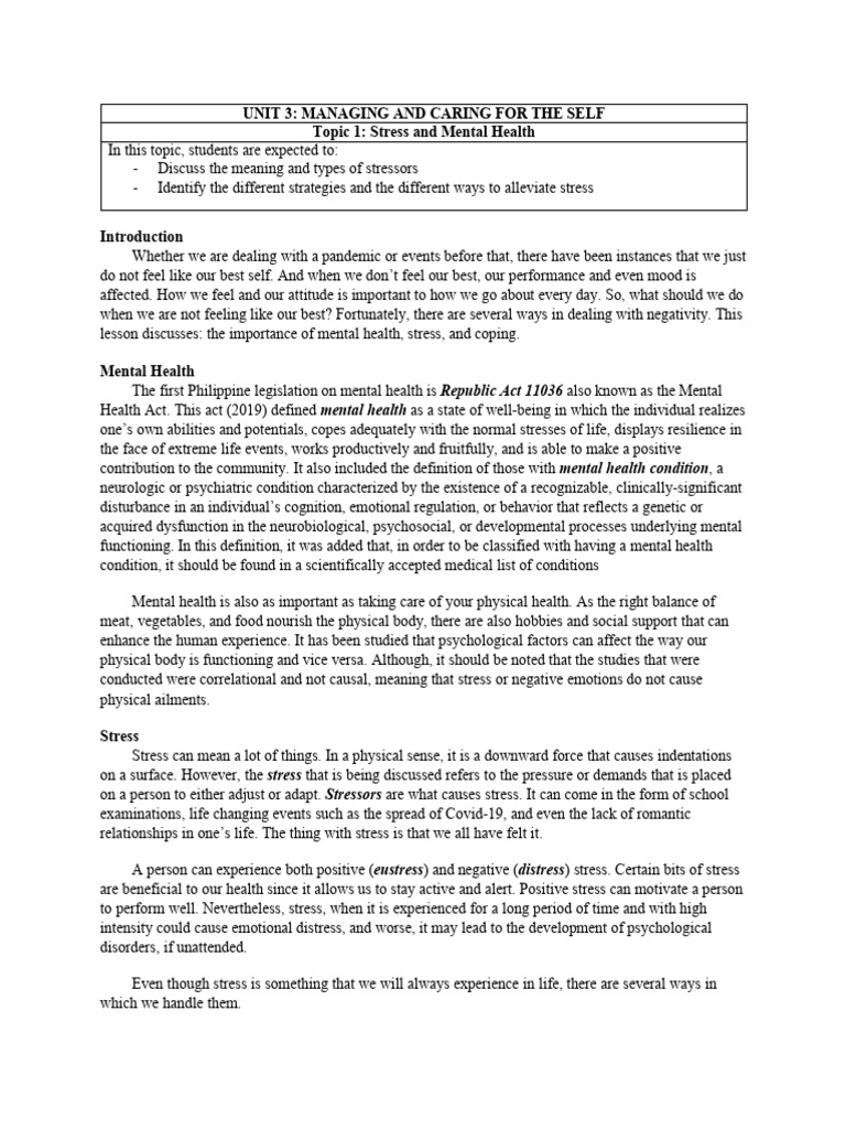 Unit 3 - Stress and Mental Health | Download Free PDF | Stress (Biology ...