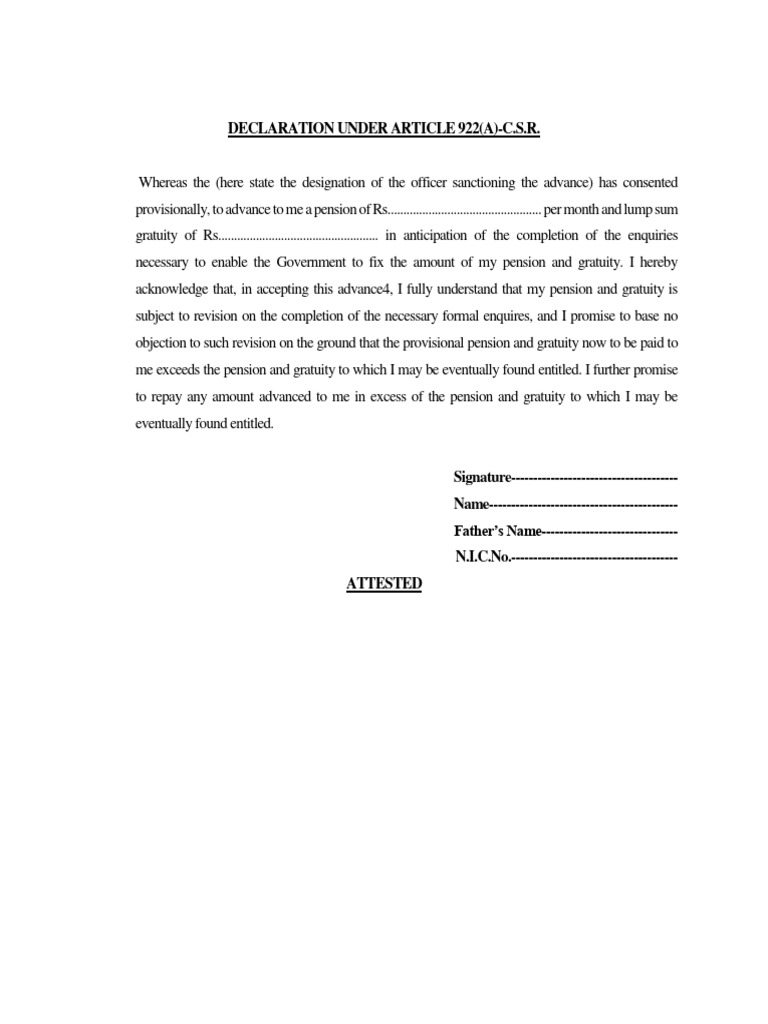 Declaration Under Article 922 (A) CSR | PDF